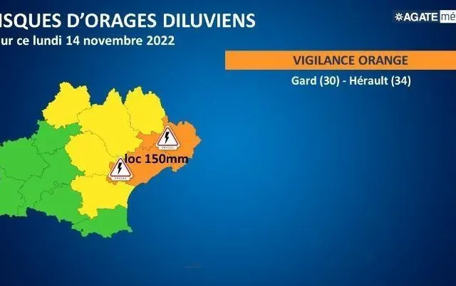 Un risque d’orages diluviens avec rafales de vent et inondations prévu sur l’Hérault et le ...