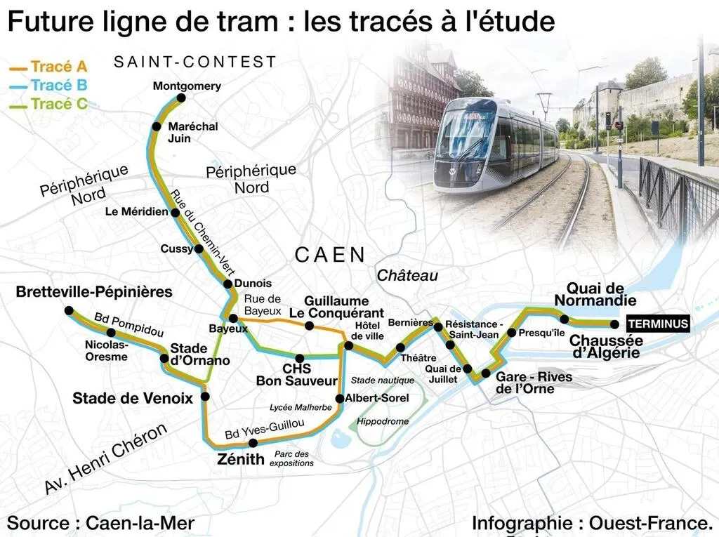 Future ligne de tramway à Caen. Le tracé B aurait finalement l’avantage ...