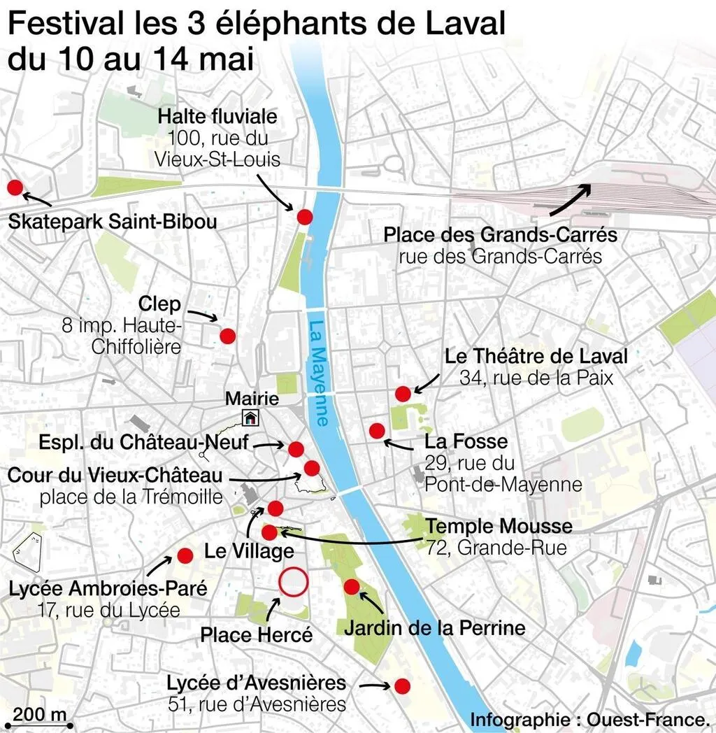 CARTE. À Laval, Les 3 Éléphants débutent ce mercredi 10 mai 2023 : où ont lieu les spectacles ...