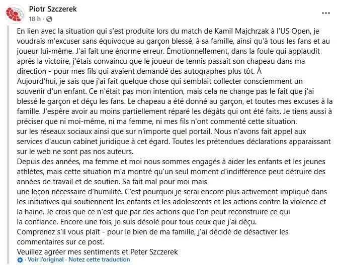 US Open. Le millionnaire s’excuse après le vol d’une casquette d’un tennisman à un enfant ...